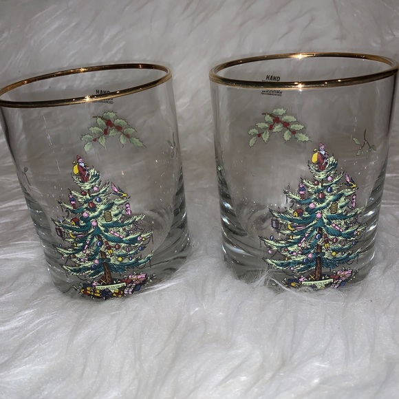 Spode | Dining | Vintage Spode Chrismass Tree Glasses With Gold Trim ...